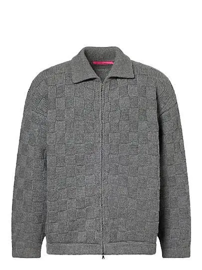 THE ELDER STATESMAN Hunter Checkered Knitted Cashmere Jacket - Granite