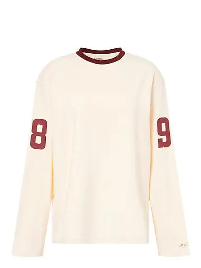 RU & ROCKA Football Long-sleeved Cotton-jersey T-shirt - Cream / Burgundy