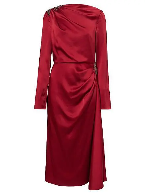 Erdem Embellished Draped Woven Midi Dress - Ruby Red
