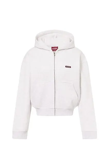 RU & ROCKA Brand-patch Woven Hoodie - Grey / Burgundy
