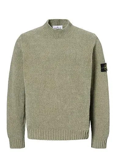Stone Island Moss-stitch Mock-neck Cotton-chenille Jumper - Sage