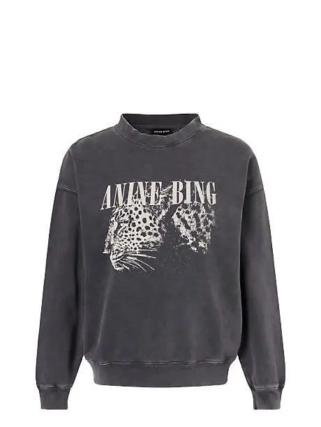 ANINE BING Spencer Leopard Cotton-jersey Sweatshirt - Washed Black
