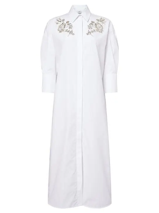 Erdem Embellished Cotton-poplin Midi Shirt Dress - White
