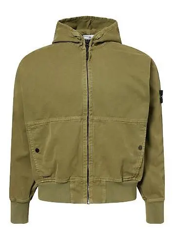 Stone Island Hooded Zip-up Cotton Jacket - Military Green