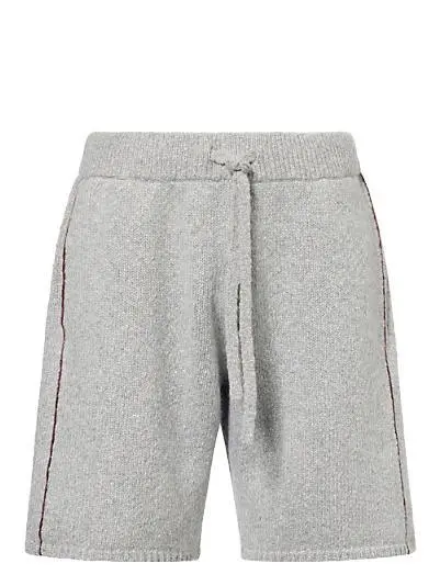 THE ELDER STATESMAN Contrast-piping Cashmere Shorts - Heather Grey W/ Port