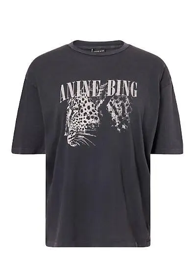 ANINE BING Brand-print Cotton-jersey T-shirt - Washed Black