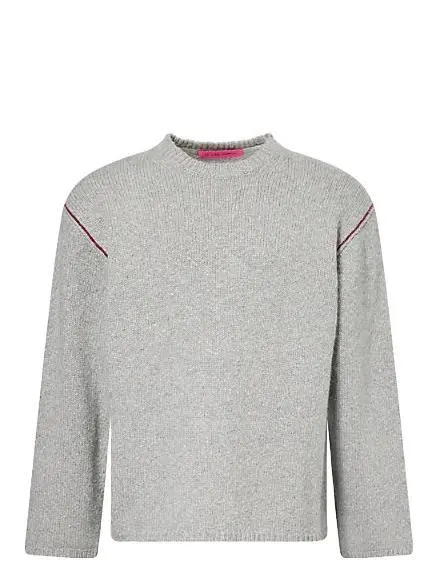 THE ELDER STATESMAN Glacier Roll-edge Cashmere Jumper - Heather Grey W/ Port