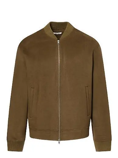 Soft Goat Wool And Cashmere-blend Bomber Jacket With Ribbed-collar - Olive