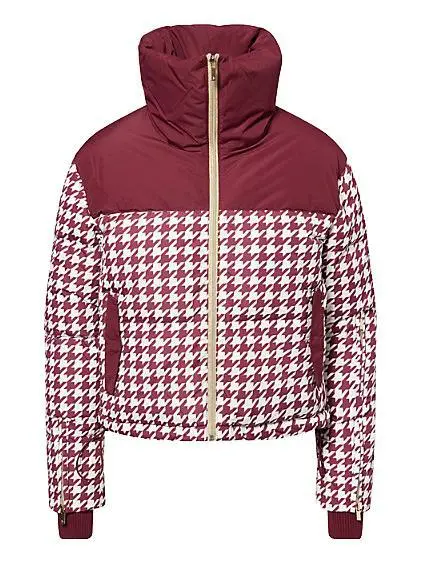 MY SUNDAY SKI Cropped Bomber Ski Jacket - Burgundy Houndstooth
