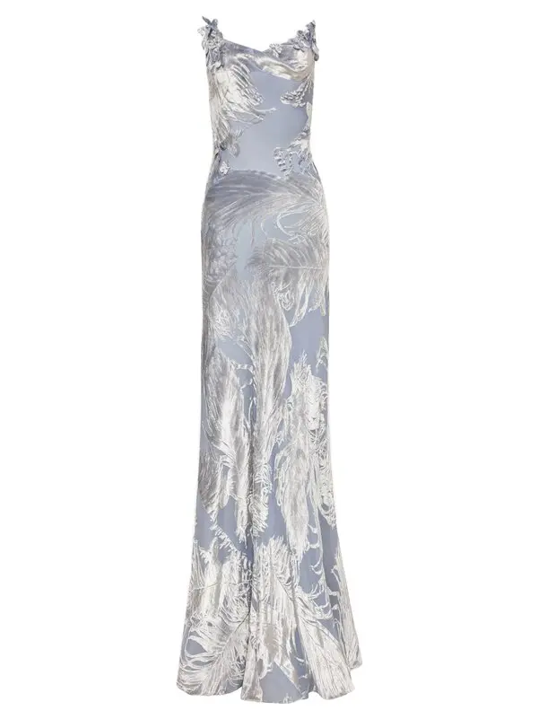 Oscar De La Renta Feather Velvet Devor Gown - Blue