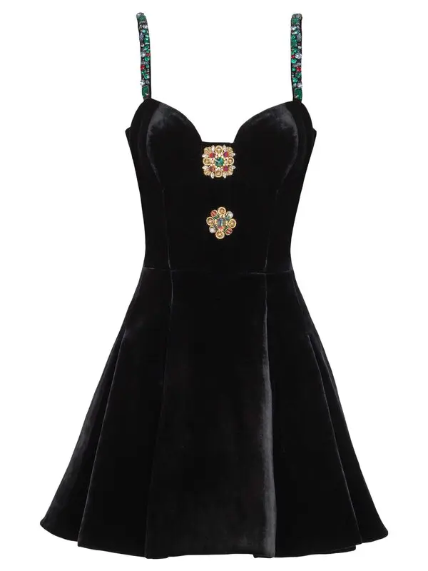 Balmain Embellished Strappy Velvet Fit-and-flare Dress - Black