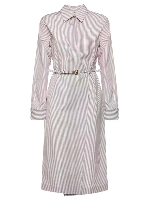 Fendi Striped Belted Midi Dress - Neutrals