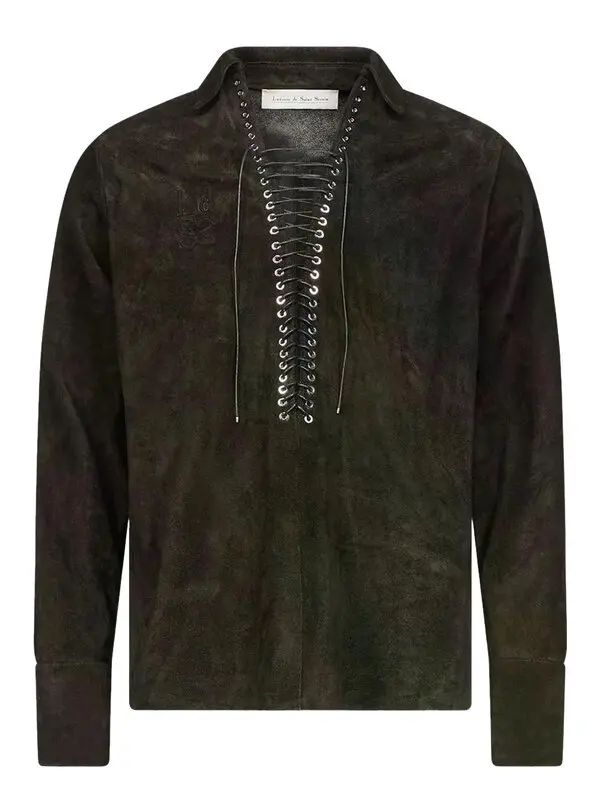 LUDOVIC DE SAINT SERNIN Alan Lace-up Suede Shirt - Brown