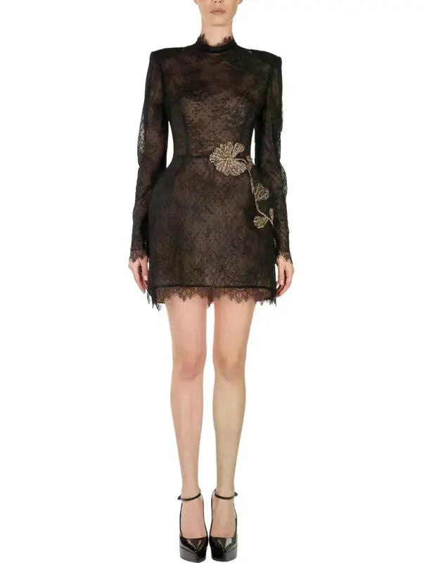 ARAFTU Floral-appliqué Mini Dress - Black