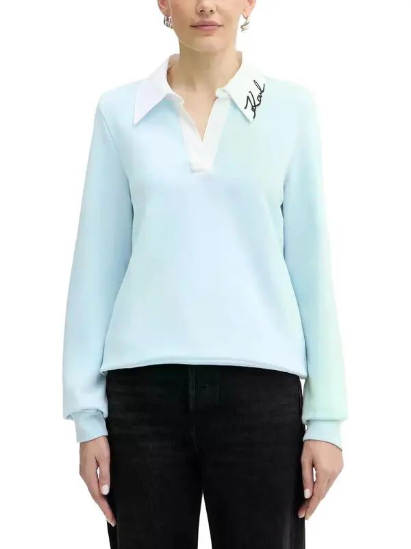 Karl Lagerfeld Embroidered-logo Collar Polo Shirt - Blue