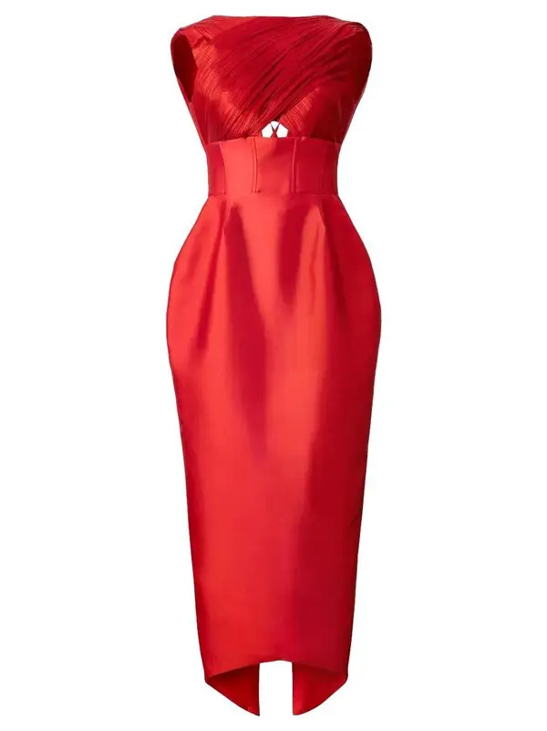 ARAFTU Cut-out Pleated Midi Dress - Red