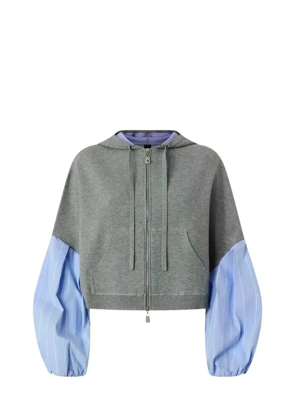 Pinko Puff-sleeve Zip-up Hoodie - Grey