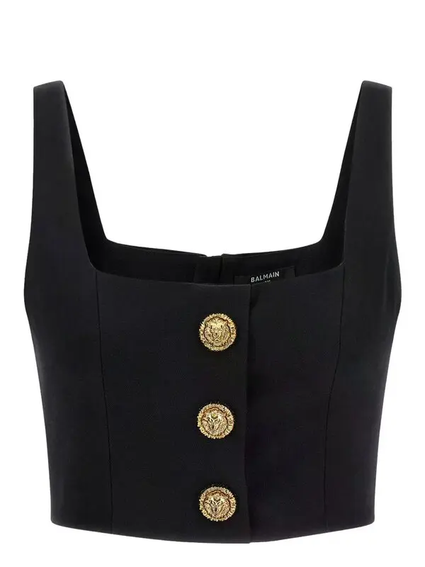 Balmain Button-fastening Cropped Top - Black