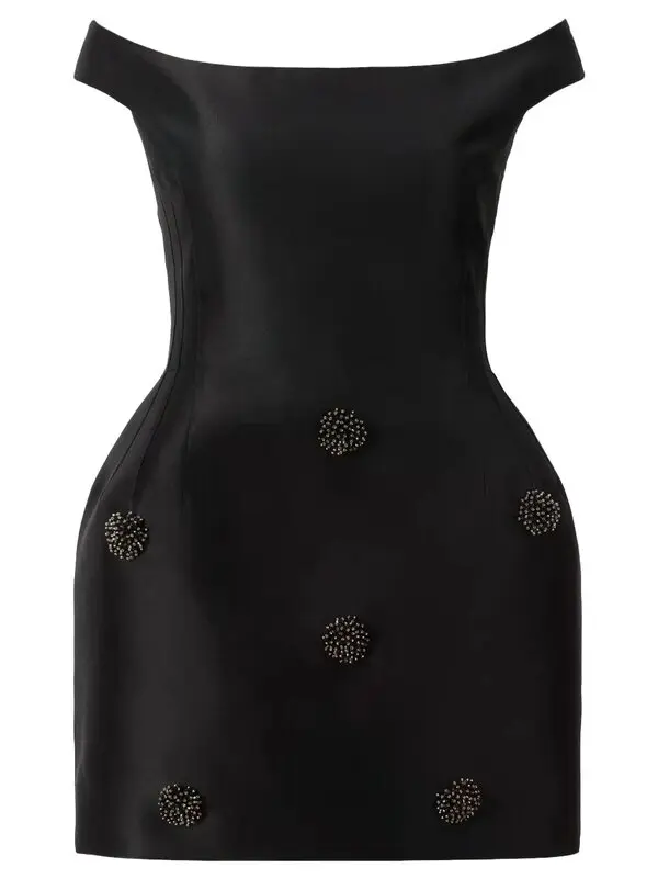 ARAFTU Off-shoulder Embellished Mini Dress - Black