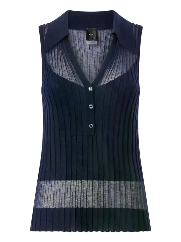 Pinko Buttoned Ribbed Polo Top - Blue