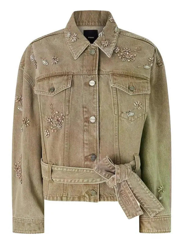 Pinko Embellished Denim Jacket - Neutrals
