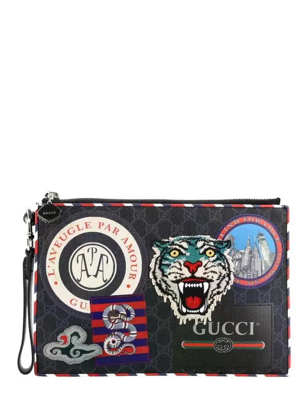 Gucci Night Courrier Pouch Gg Coated Canvas Clutch - Black