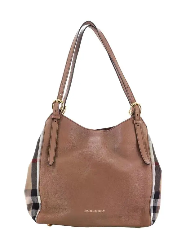 Burberry Canterbury Leather And House Check Canvas Small Tote Bag - Brown