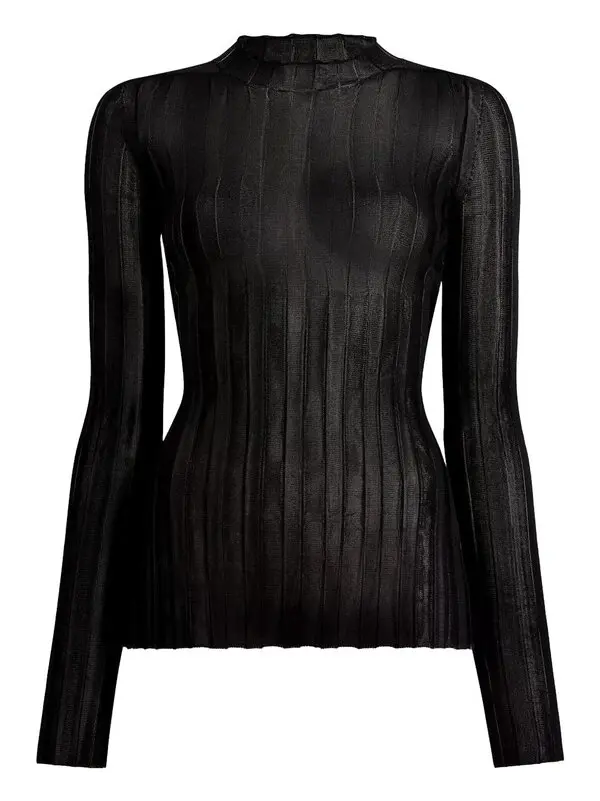 Khaite Cosette Ruffled Ribbed Top - Black