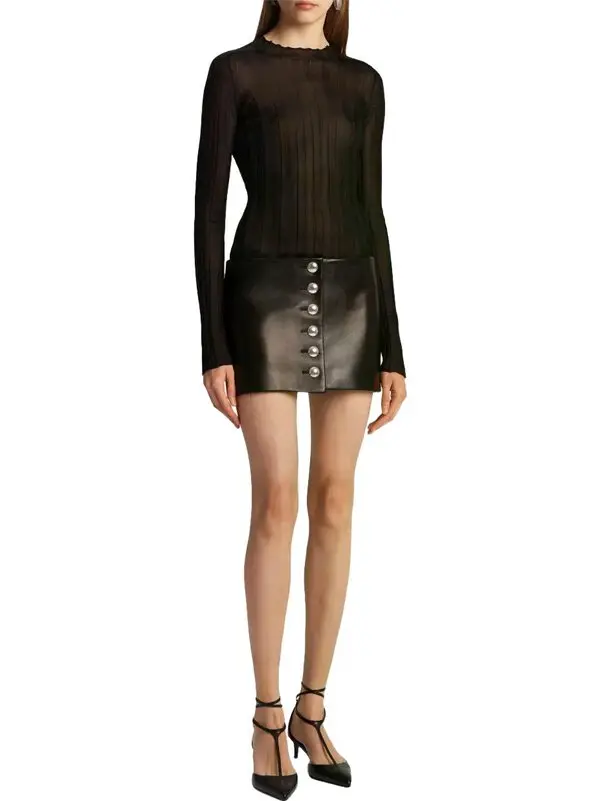 Khaite Cosette Ruffled Ribbed Top - Black
