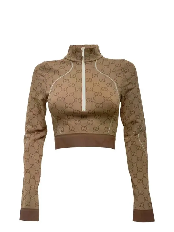 Gucci Half-zip Gg-logo Top - Neutrals
