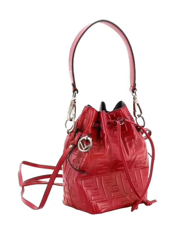 Fendi Mon Tresor Zucca Embossed Leather Mini Bucket Bag - Red