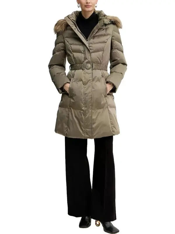 Guess Padded Coat With Logo Buckle - Neutrals