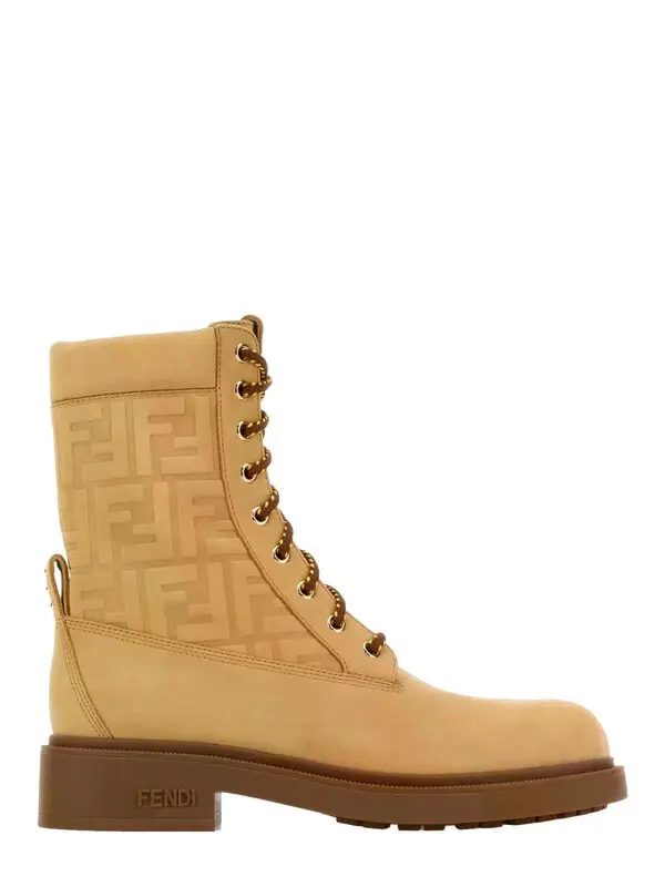 Fendi Embossed-logo Combat Boots - Neutrals