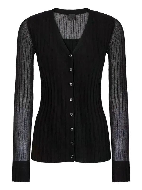 Pinko Ribbed Sheer-panel Cardigan - Black