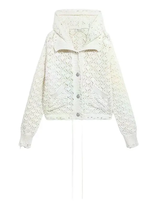 Blumarine Lace-stitch Hooded Cardigan - White