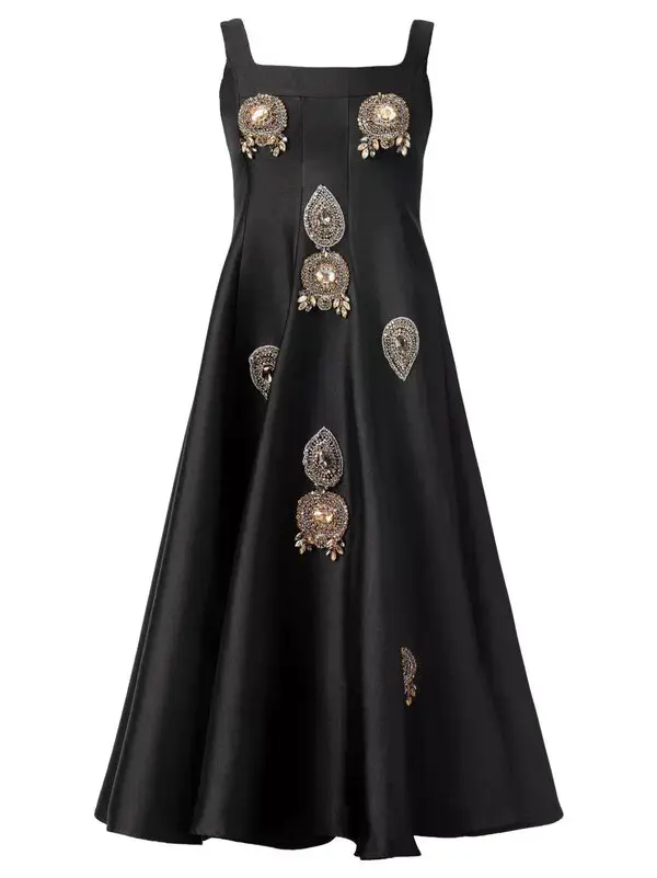 ARAFTU Embellished Square-neck Midi Dress - Black