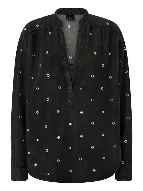 Pinko Eyelet V-neck Top - Black