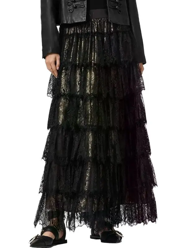 ALLSAINTS Tiered Lace Maxi Skirt - Black