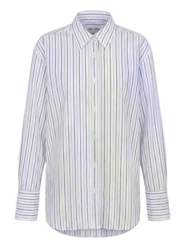 SAMSOE SAMSOE Striped Button-down Shirt - White