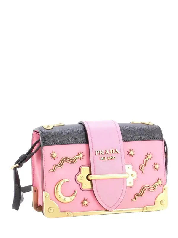 Prada Cahier Embellished Leather Small Crossbody Bag - Pink