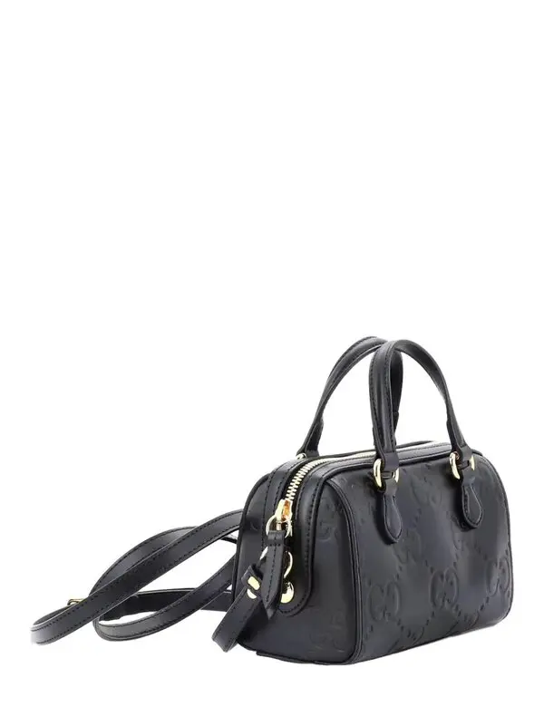 Gucci Convertible Top Handle Mini Satchel Jumbo Gg Embossed - Black