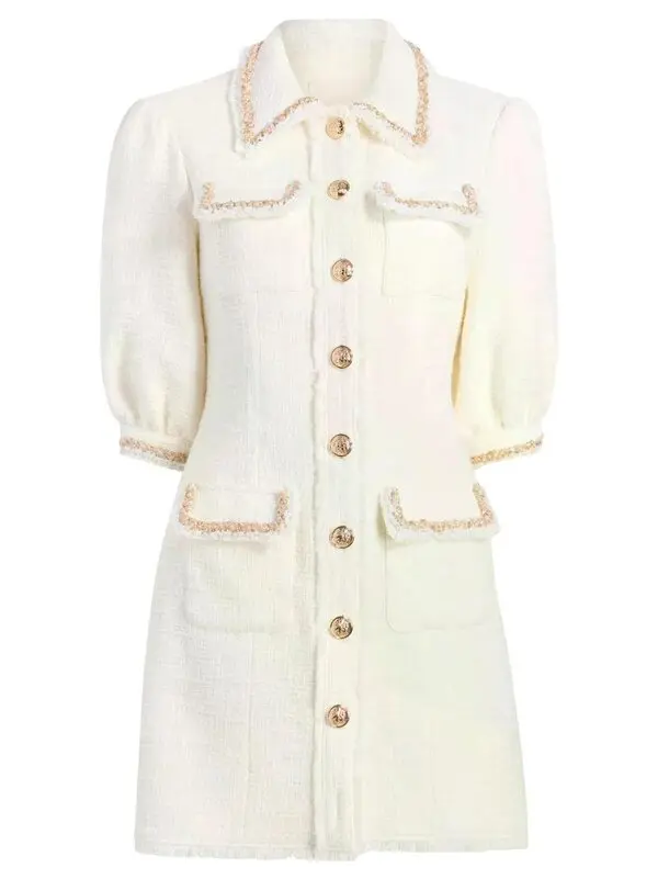 Cinq À Sept Encrusted Braid Button Dress - White