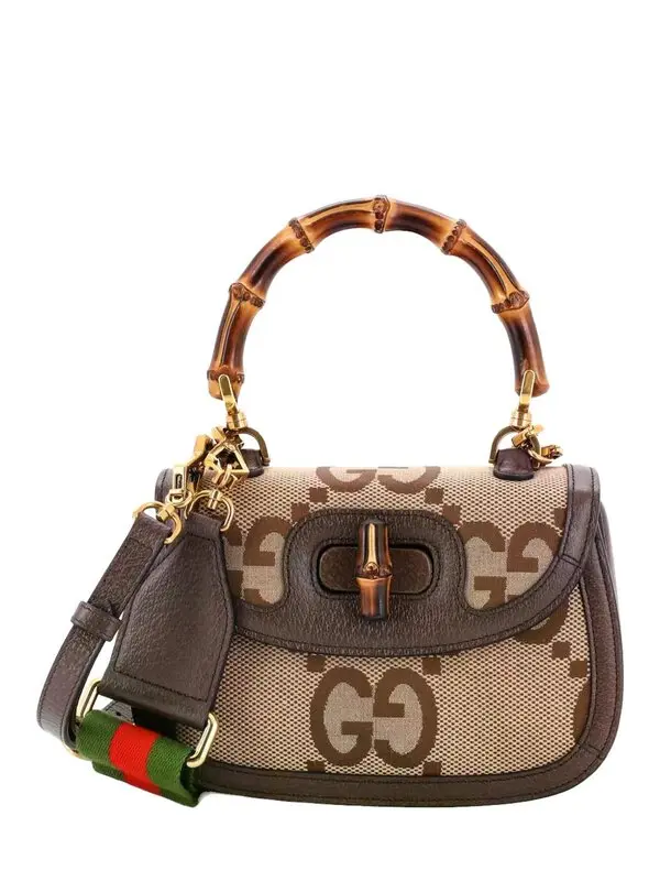 Gucci Bamboo 1947 Top Handle Bag Jumbo Gg Canvas Small Satchel - Brown
