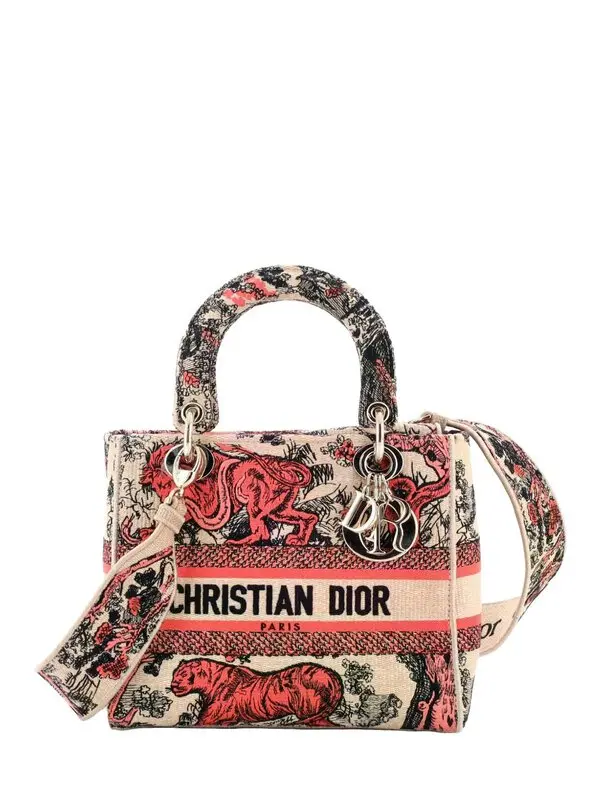 Dior Lady D-lite Medium Satchel Embroidered Raffia - Multicolour