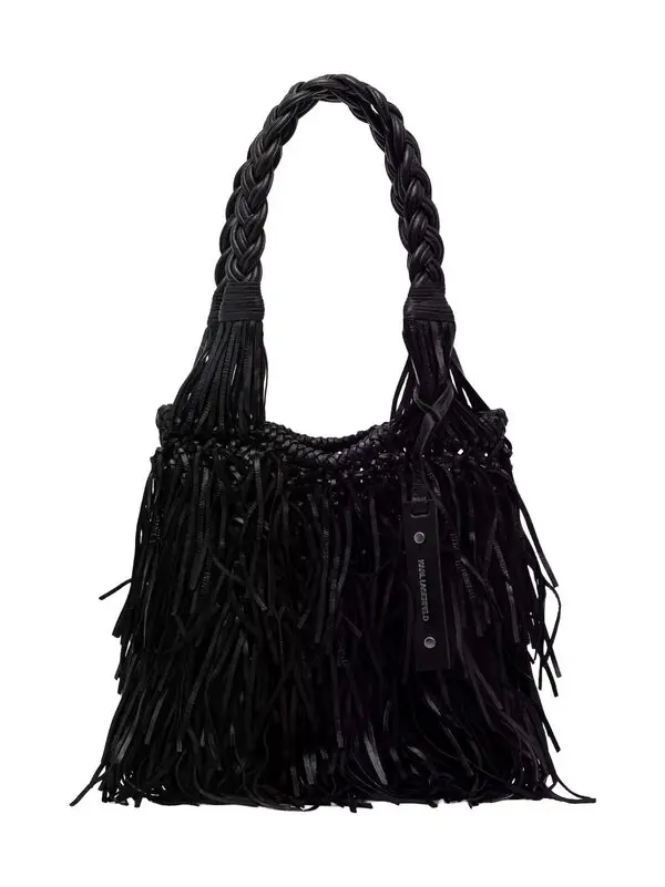 Karl Lagerfeld Braided Fringe Shoulder Bag - Black
