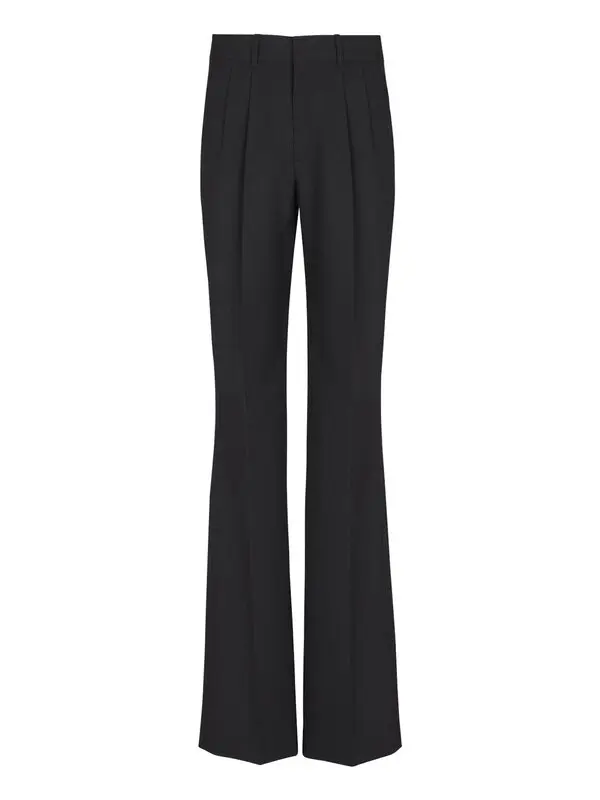 Balmain Virgin Wool Pleated Flared Trousers - Black