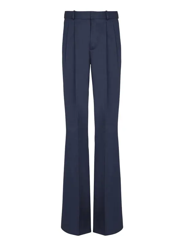 Balmain Cotton Pleated Flared Trousers - Navy