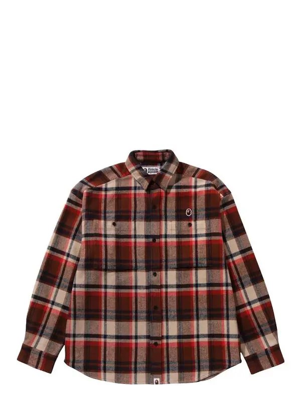A BATHING APE Check Plaid Print Button Flannel Shirt - Red