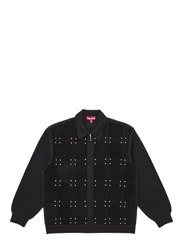 Supreme Studded Suede Zip-up Cardigan - Black