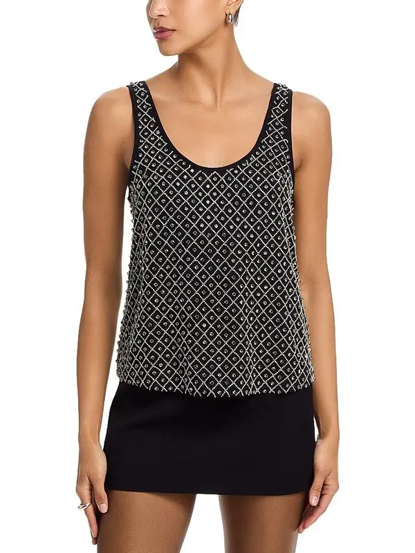 L'Agence Ziggy Beaded Tank Top - Cross Hatch Crystal